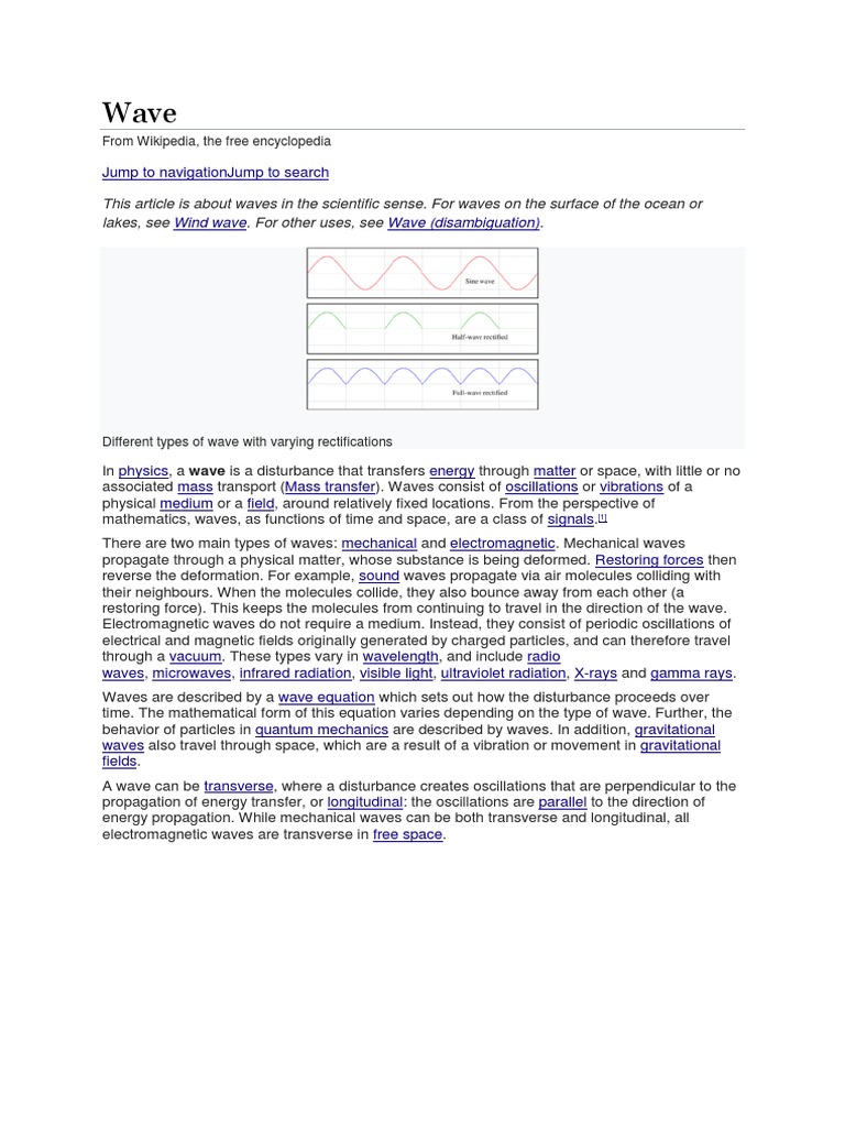 This Article Is About Waves in The Scientific Sense. For Waves On The ...