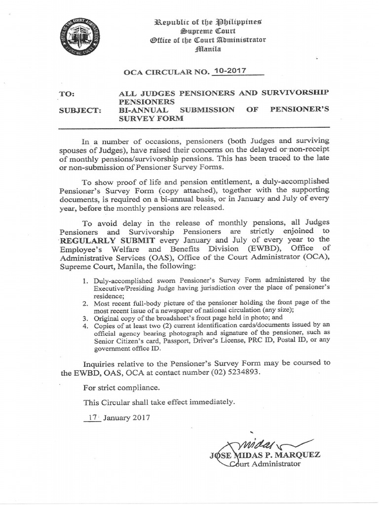 OCA Circular 10-2017 (Judge Pensioner) | PDF