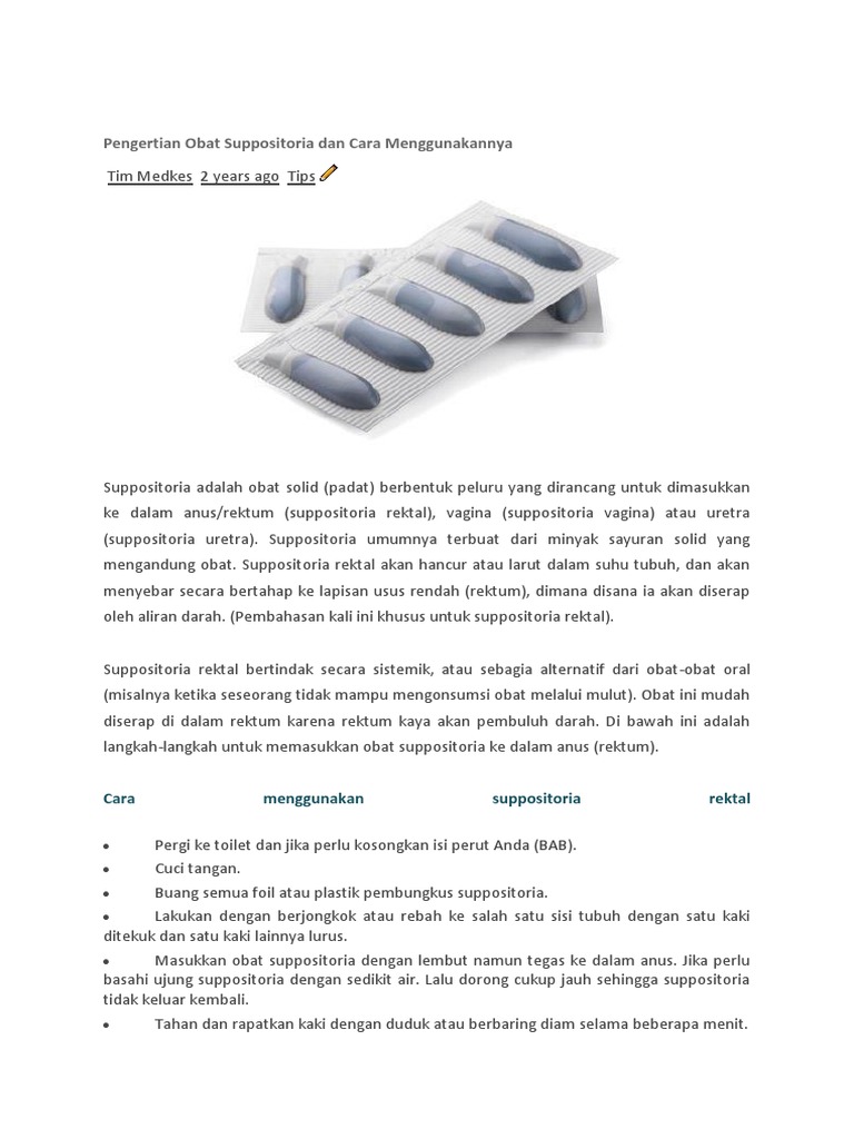 Pengertian Obat Suppositoria Dan Cara Menggunakannya | PDF