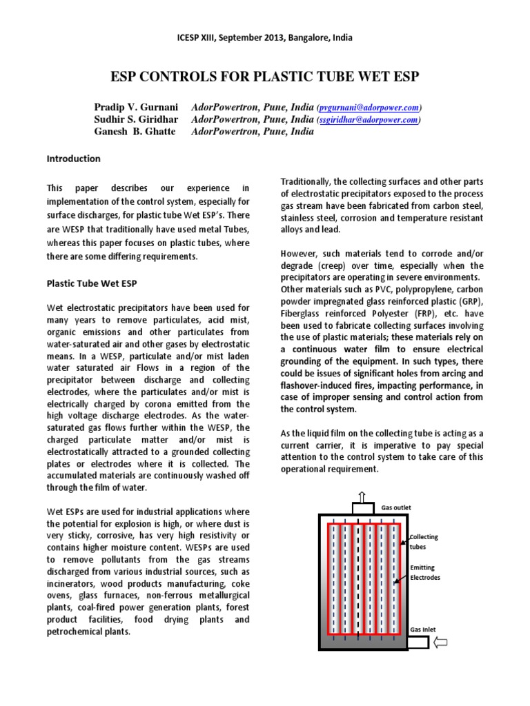 Esp Controls For Plastic Tube Wet Esp: Pradip V. Gurnani Sudhir S ...