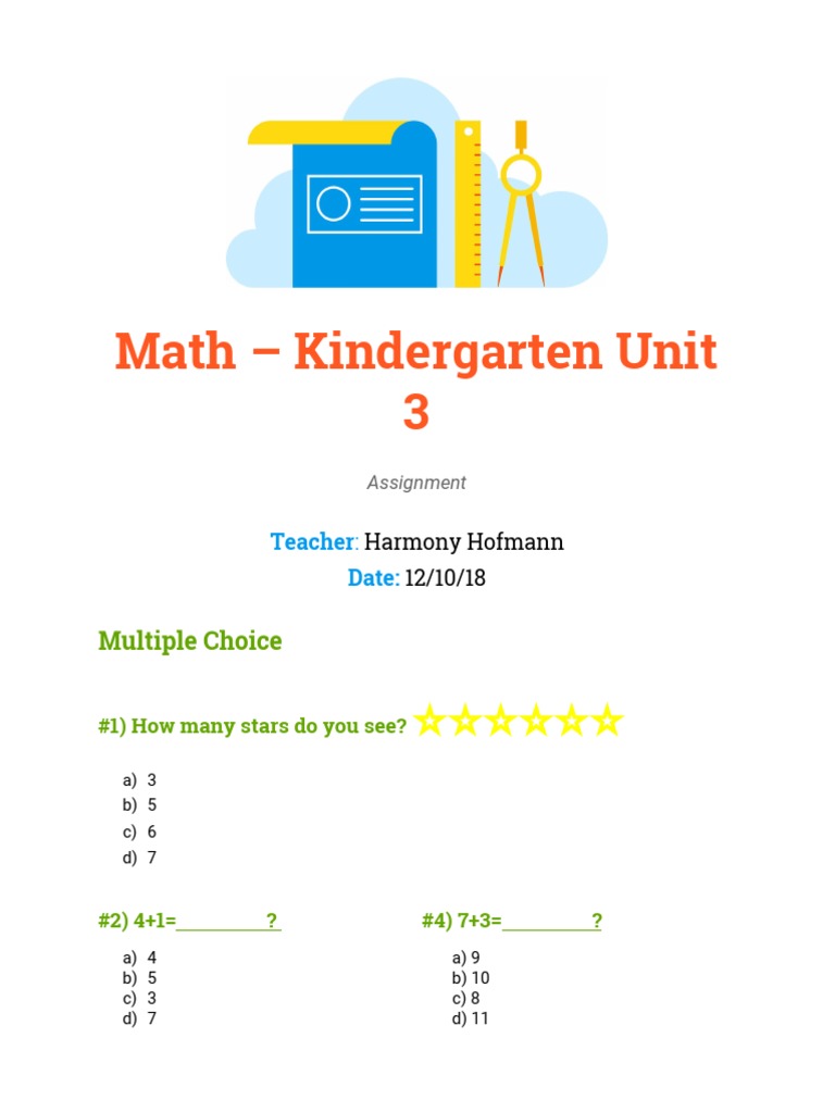 Math - Kindergarten Unit 3: Multiple Choice | PDF | Teaching ...
