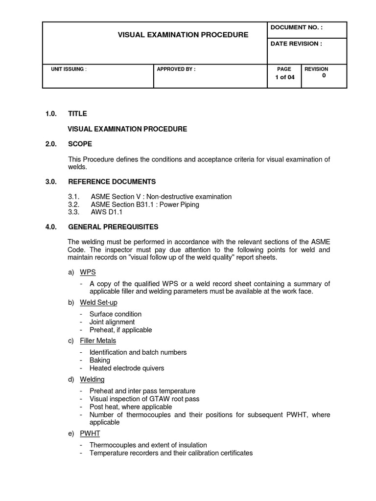 Visual Examination Procedure | Download Free PDF | Nondestructive ...