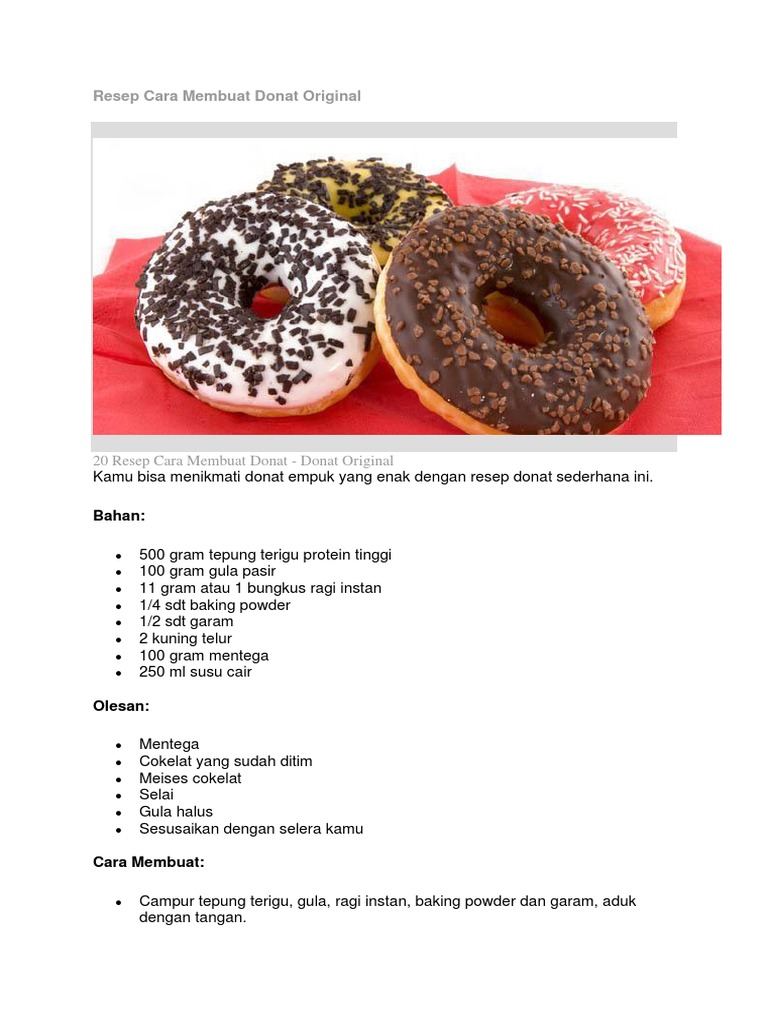 Resep Cara Membuat Donat Original | PDF | Memasak, Makanan, & Anggur