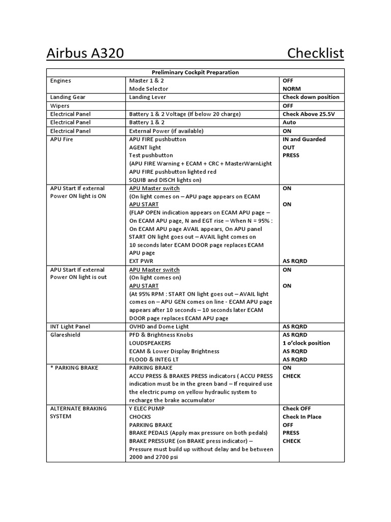 Airbus A320 Checklist | PDF | Spaceflight Technologies | Vehicles