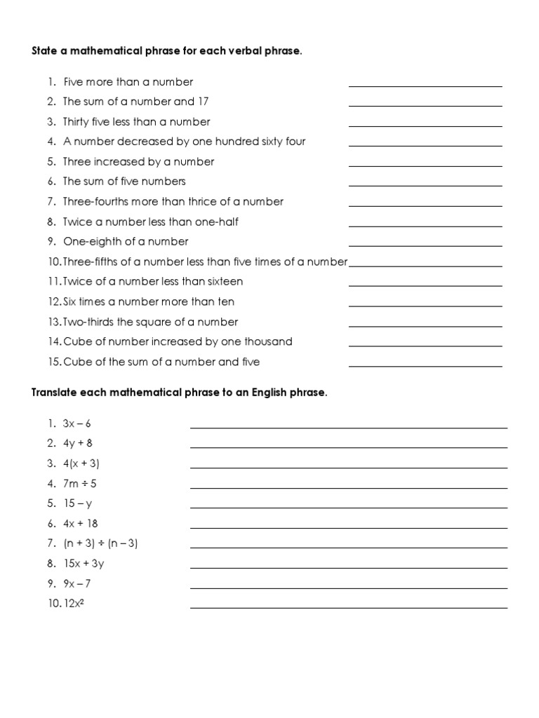 Verbal to Mathematical Phrase Guide | PDF