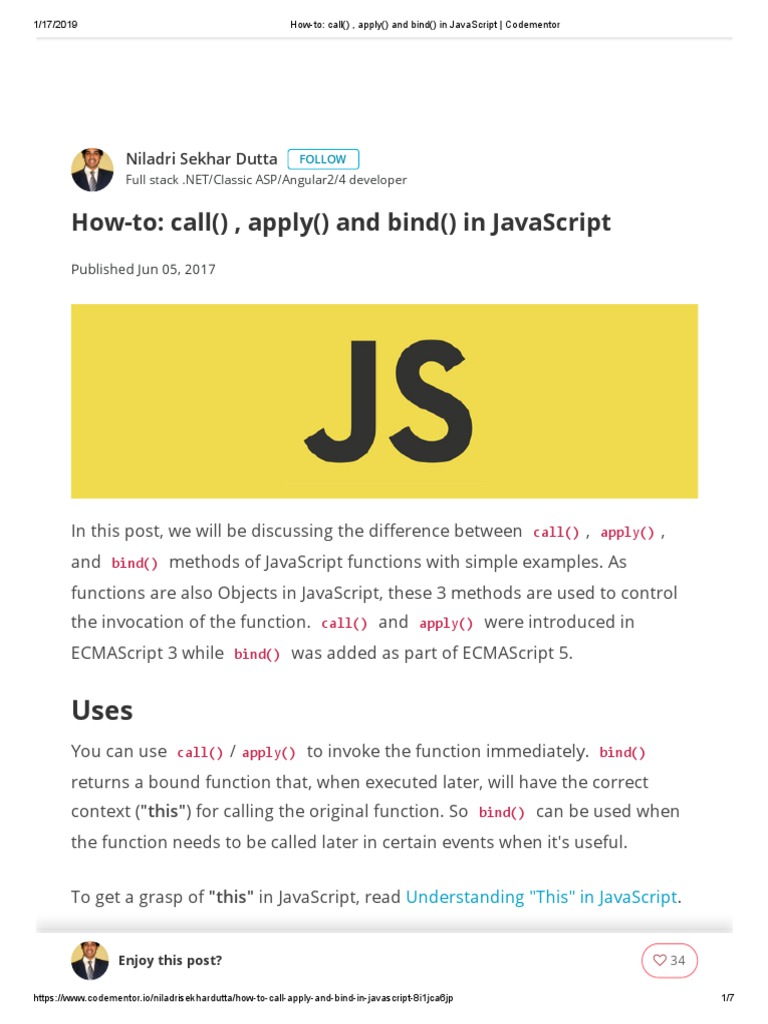 How-To: Call, Apply and Bind in Javascript: Niladri Sekhar Dutta | PDF | Java Script | Parameter ...