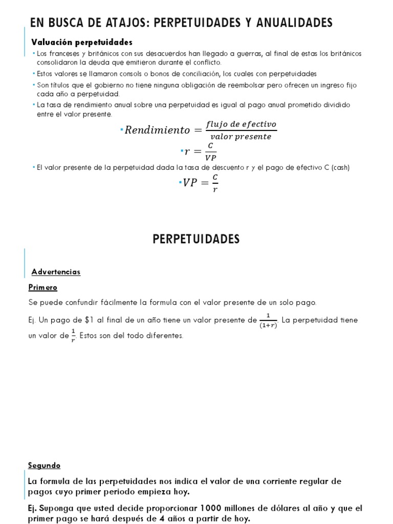 Perpetuidades y Anualidades | PDF | Hipoteca Comercial | Finanzas y ...