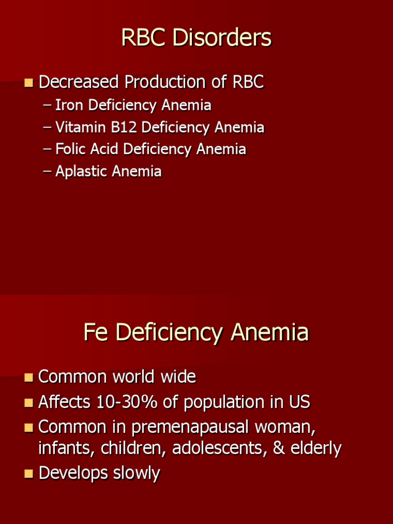 RBC Disorders: Decreased Production of RBC | PDF | Anemia | Medical ...