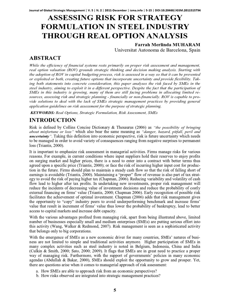 Assessing Risk For Strategy Formulation in Steel Industry Through Real ...