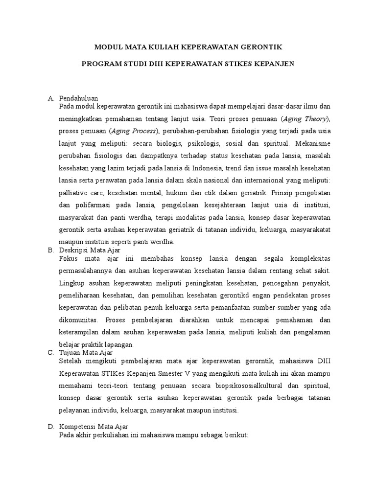 Modul Mata Kuliah Keperawatan Gerontik | PDF