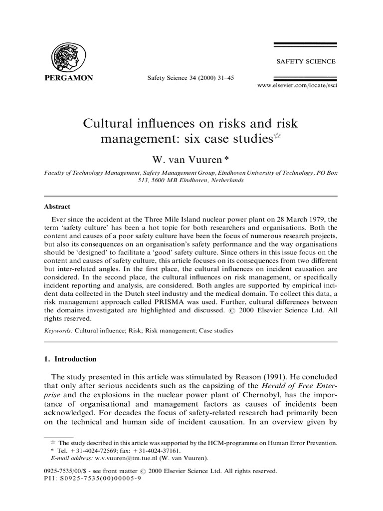 Cultural in Uences On Risks and Risk Management: Six Case Studies | PDF ...