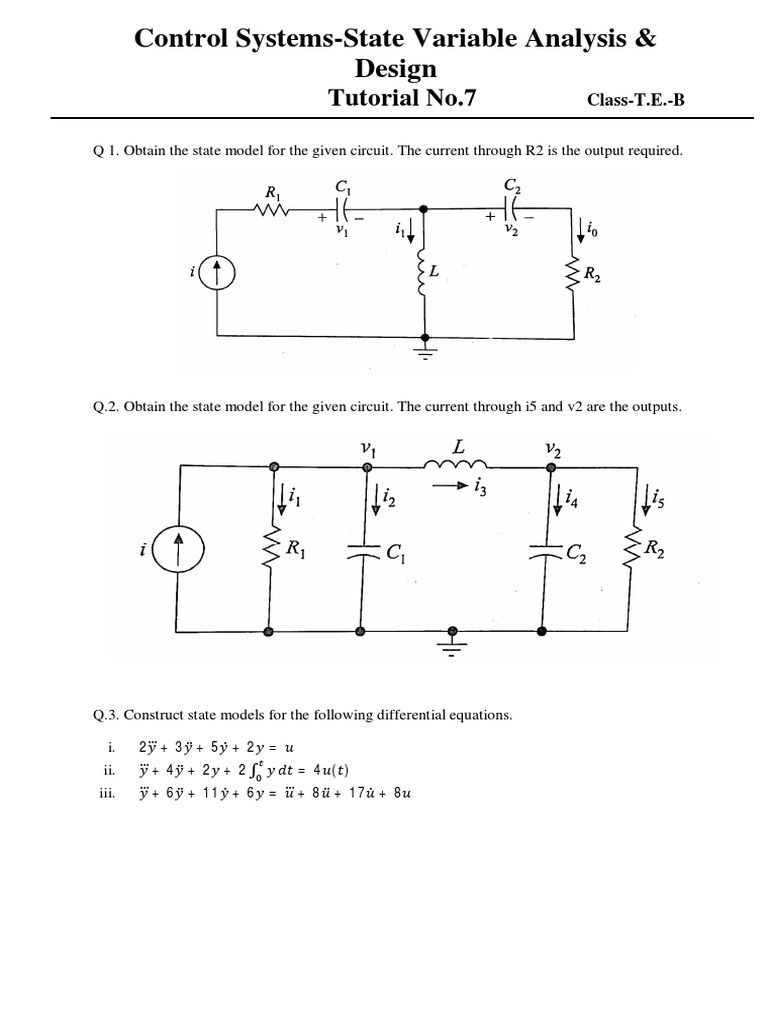Control Systems-State Variable Analysis & Design: Tutorial No.7 | PDF