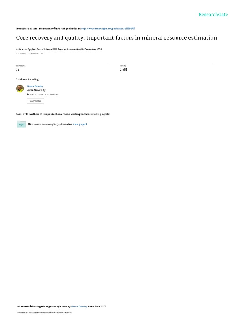 Core Recovery | PDF | Standard Deviation | Confidence Interval