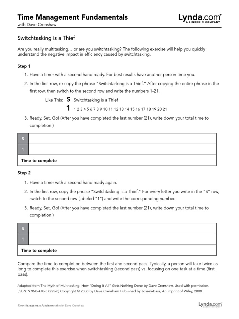 Time Management Fundamentals: Switchtasking Is A Thief | PDF
