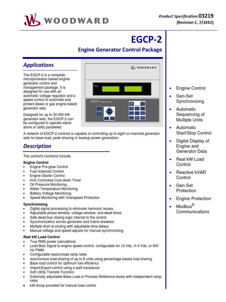 Woodward Egcp-2 Datasheet | PDF | Electric Generator | Electrical Engineering