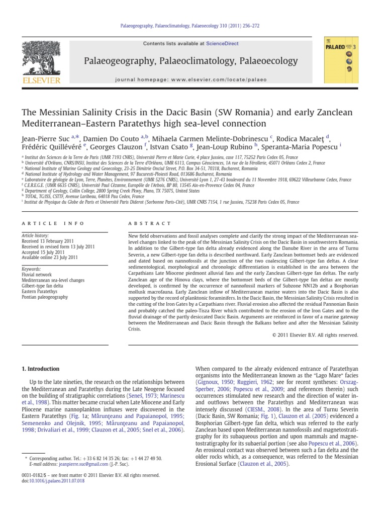 The Messinian Salinity Crisis in The Dacic Basin (SW Romania) and Early ...