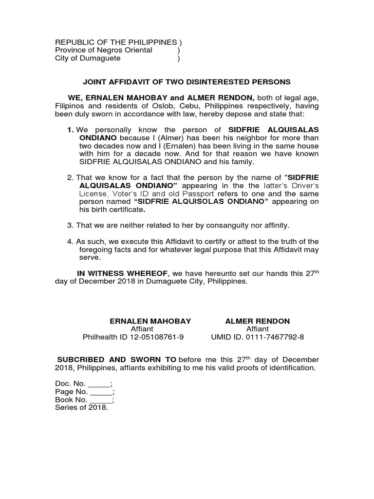 Affidavit of Two Disinterested | PDF
