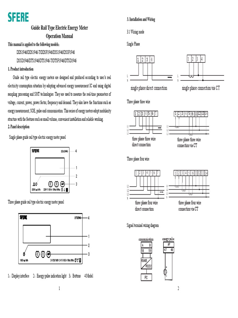 Sfere Dts1946-t Energy Meter | PDF | Ac Power | Menu (Computing)