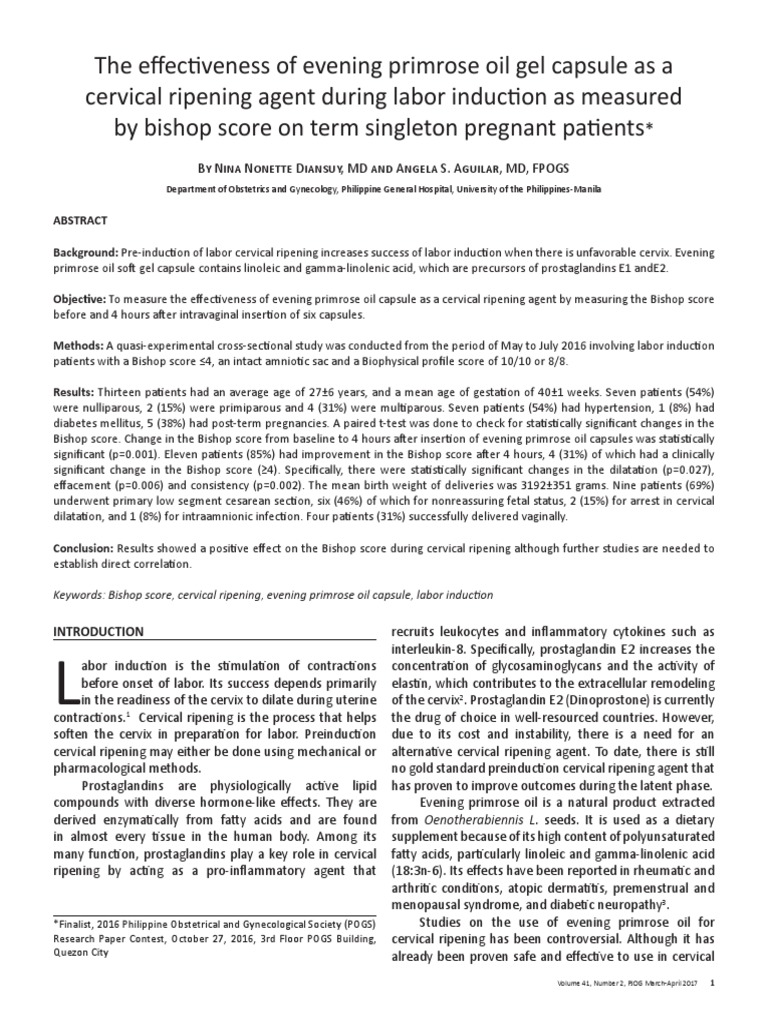 The Effectiveness of Evening Primrose Oil Gel Capsule As A Cervical ...