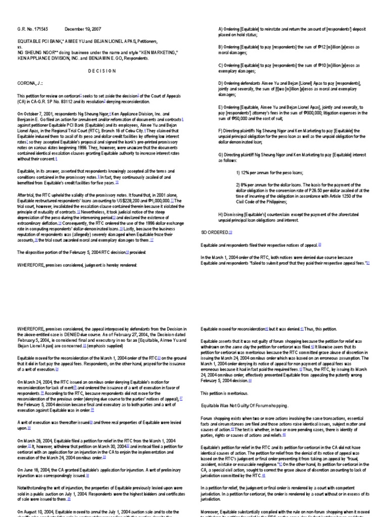 Equitable PCI Bank vs. Ng Sheung Ngor Case | PDF | Certiorari | Equity ...