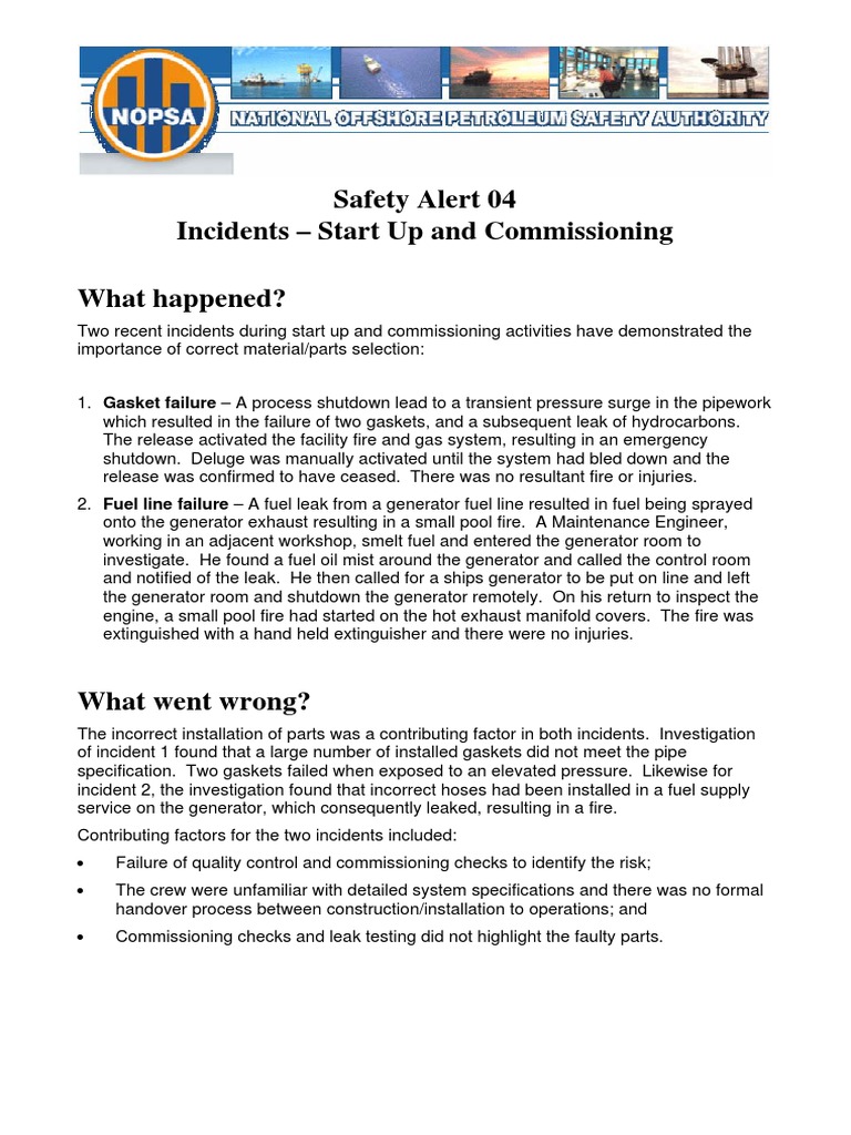 Safety Alert 04 Incidents - Start Up and Commissioning What Happened ...