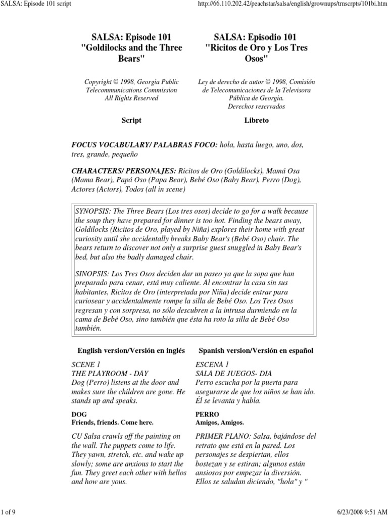 Goldilocks 101 Script | PDF | Ricitos de oro y los tres osos | Osos ...