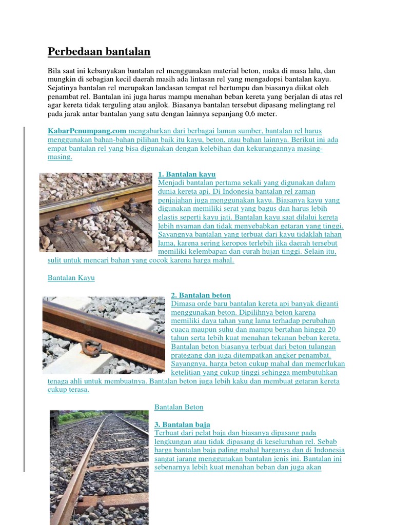 Jenis Bantalan Rel dan Kelebihannya | PDF | Teknologi & Rekayasa