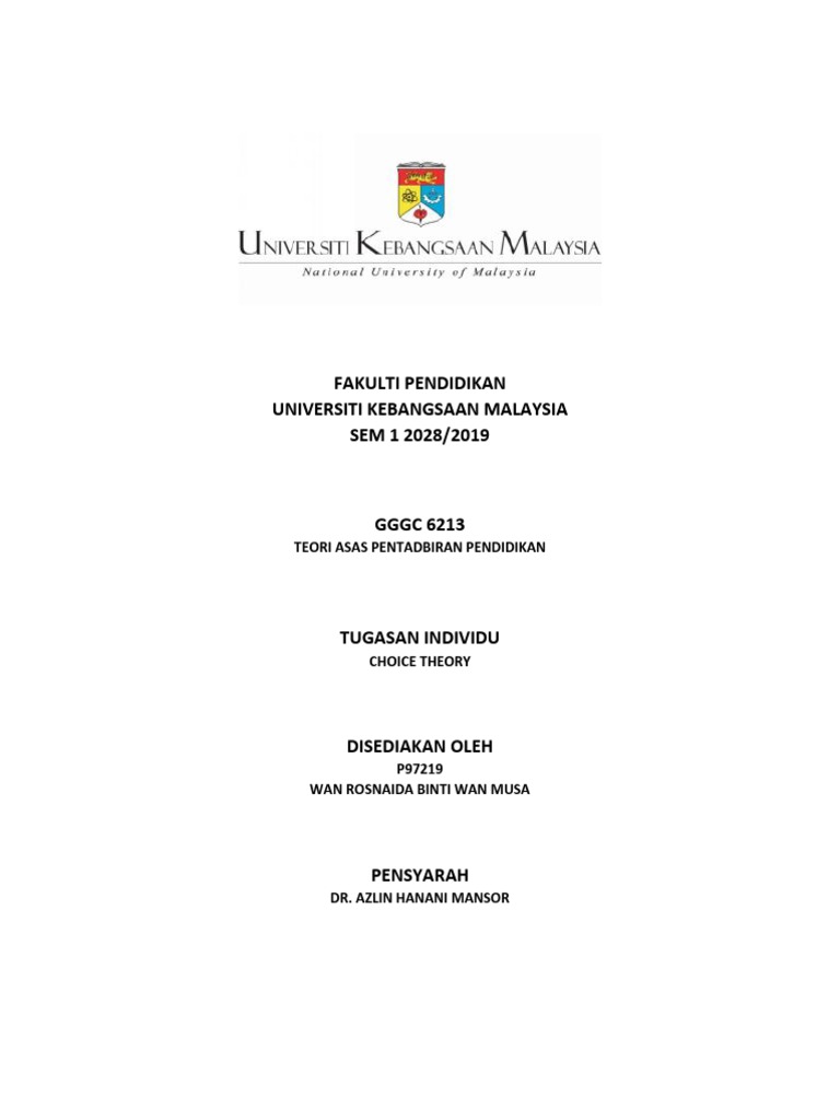 p97219 Wan Rosnaida Wan Musa Choice Theory | PDF