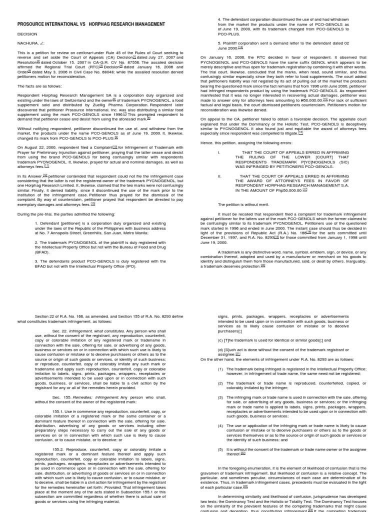 Prosource International Vs Horphag Research Management | PDF ...