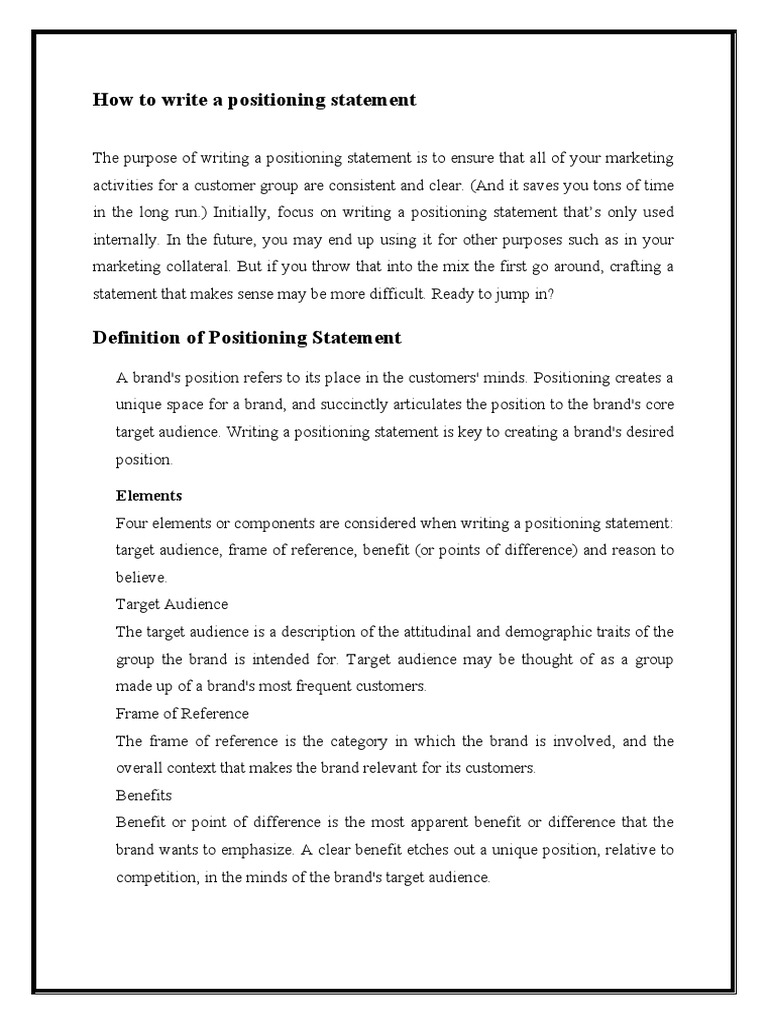 How To Write A Positioning Statement: Elements | PDF | Brand | Target ...