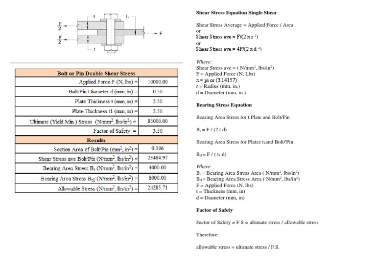 Where:: Shear Stress Equation Single Shear | PDF