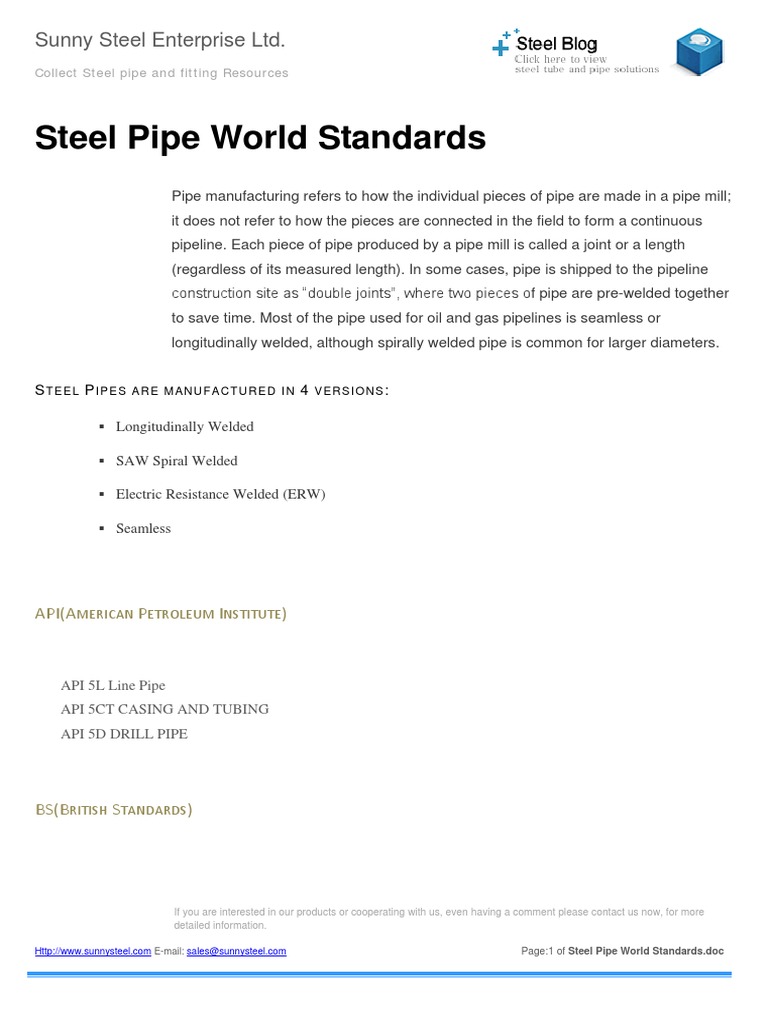 Steel Pipe World Standards PDF | PDF | Pipe (Fluid Conveyance ...
