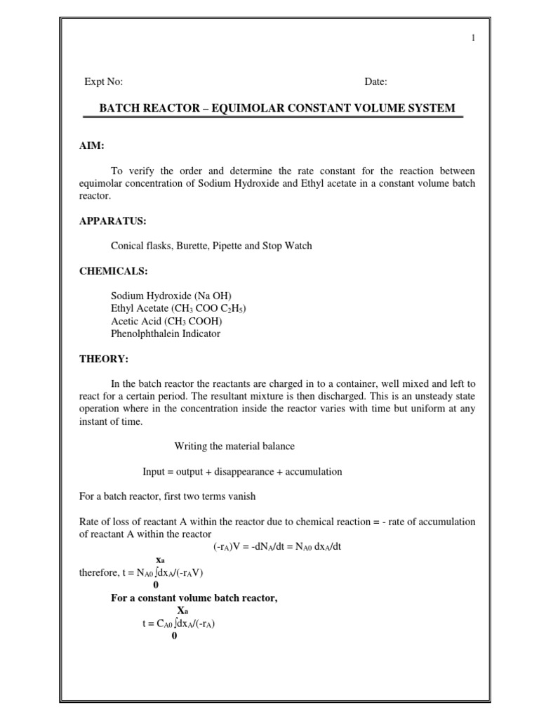 CRE Lab Manual | PDF | Chemical Reactor | Sodium Hydroxide