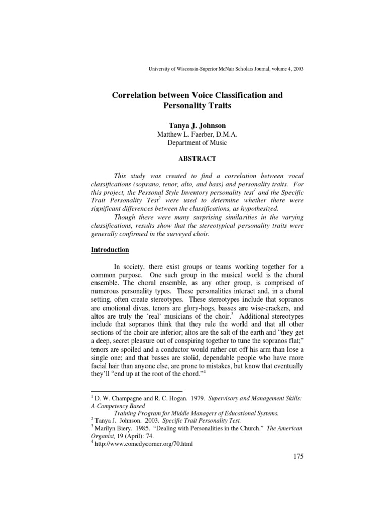 Correlation Between Voice Classification And Personality Traits PDF
