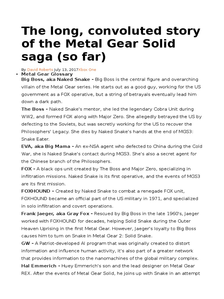 The Long, Convoluted Story of The Metal Gear Solid Saga (So Far) | PDF ...