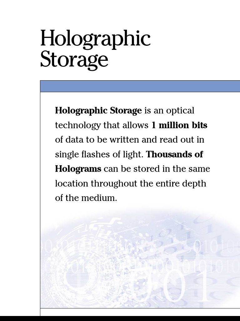 Holographic Storage Is An Optical | PDF | Holography | Computer Data ...