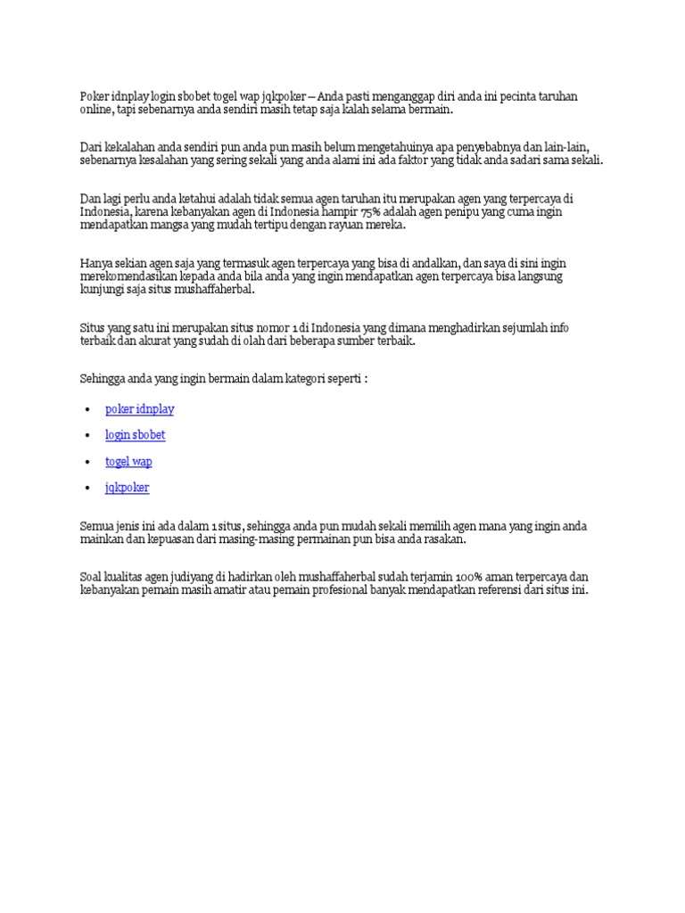 Poker Idnplay Login Sbobet Togel Wap Jqkpoker | PDF