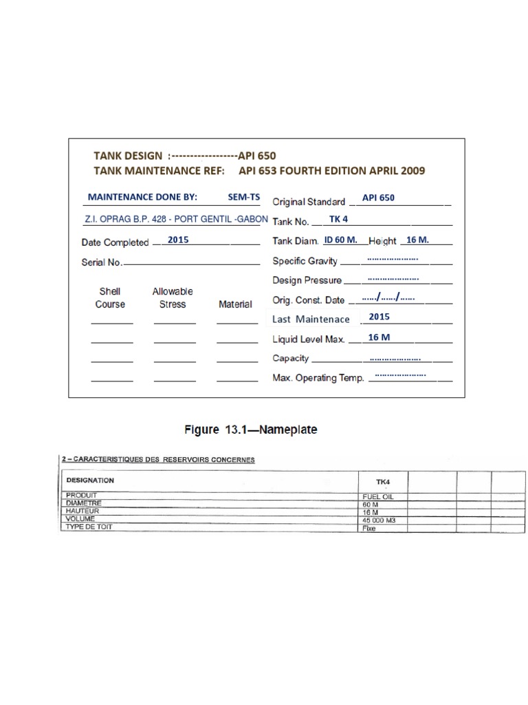 TANK DESIGN: - API 650 Tank Maintenance Ref: Api 653 Fourth Edition ...