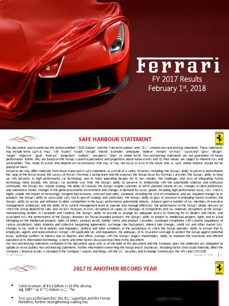 Ferrari FY 2017 Financial Results Summary | PDF | Earnings Before ...