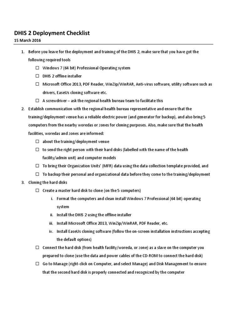 DHIS 2 Deployment Checklist | PDF | Hard Disk Drive | Installation ...