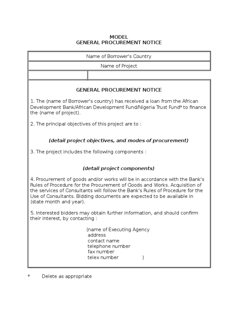 Model - General Procurement Notice | PDF | Law