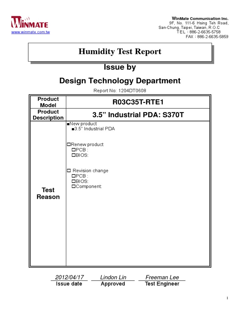 Humidity Heat Test Report - 100 | PDF | Humidity | Nature
