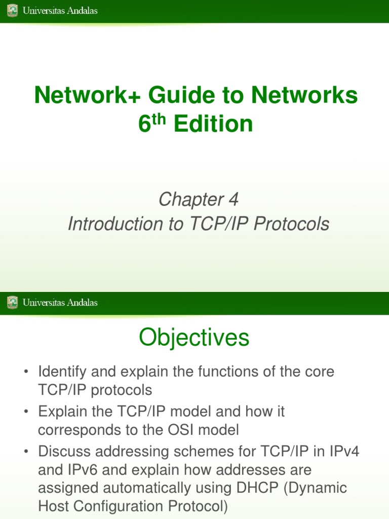 Network+ Guide To Networks 6 Edition: Introduction To TCP/IP Protocols ...