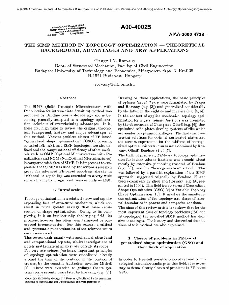 The SIMP Method in Topology Optimization - Theoretical Background, Advantages and New ...
