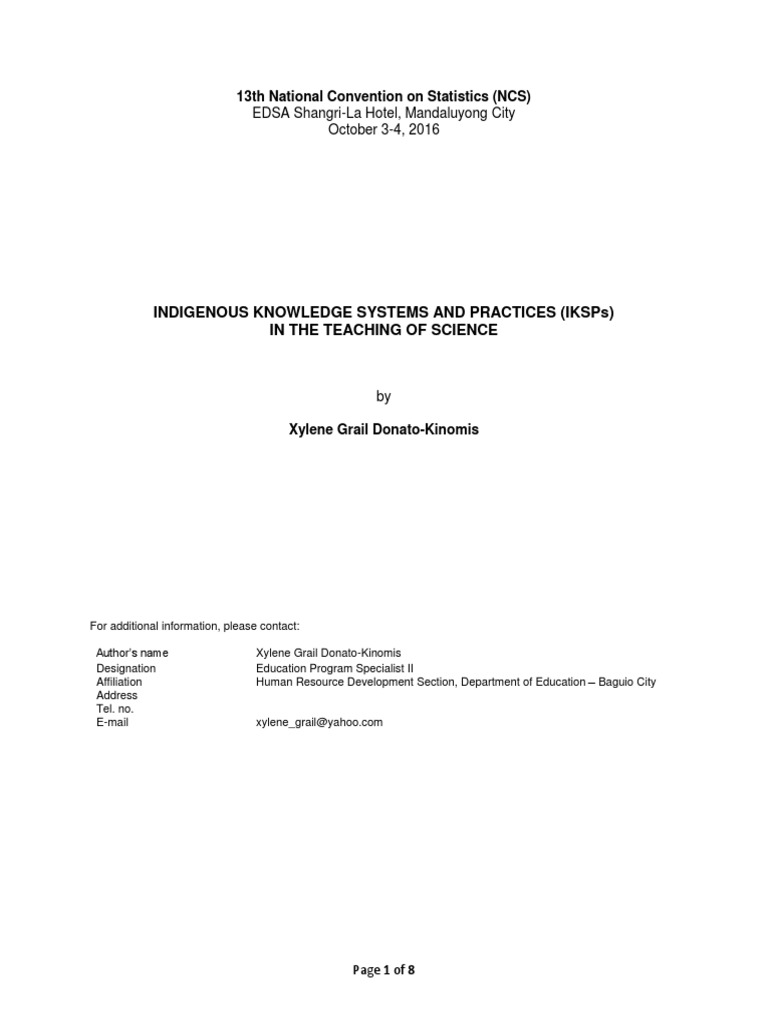 Session 2-8 Indigenous Knowledge Systems and Practices (IKSP) in The ...