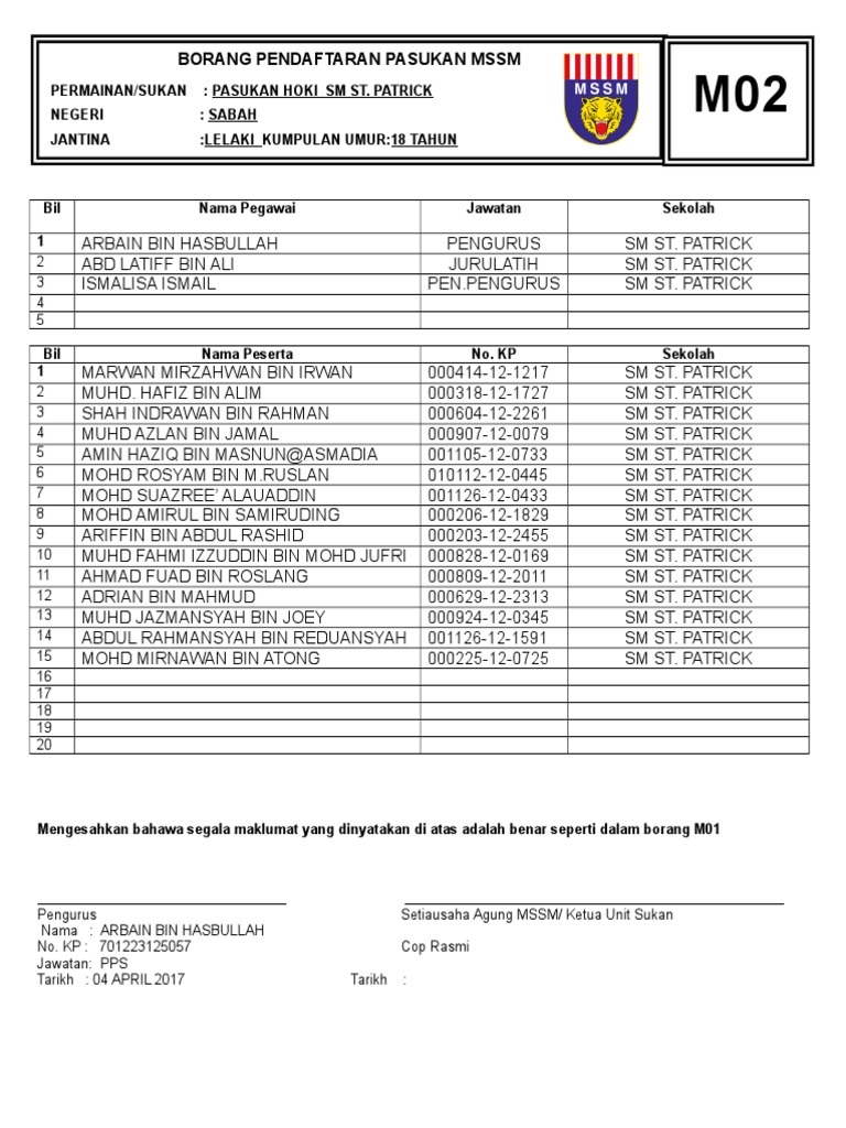 Borang Hoki m02 | PDF