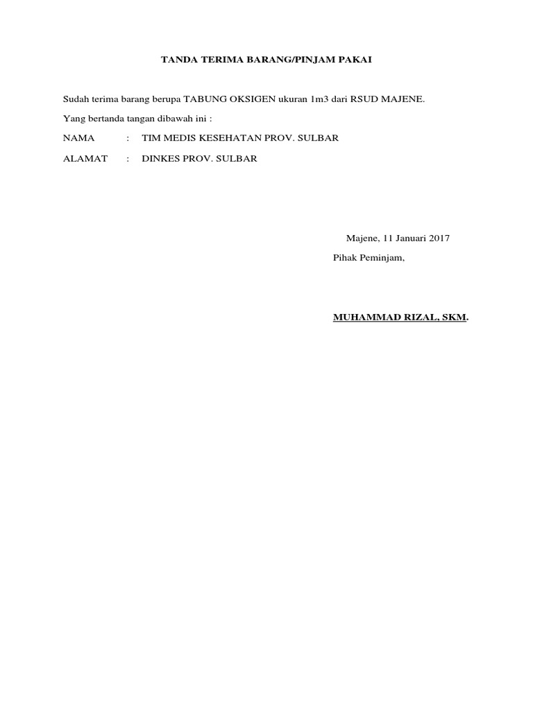 Tanda Terima Barang Pinjam Pakai | PDF