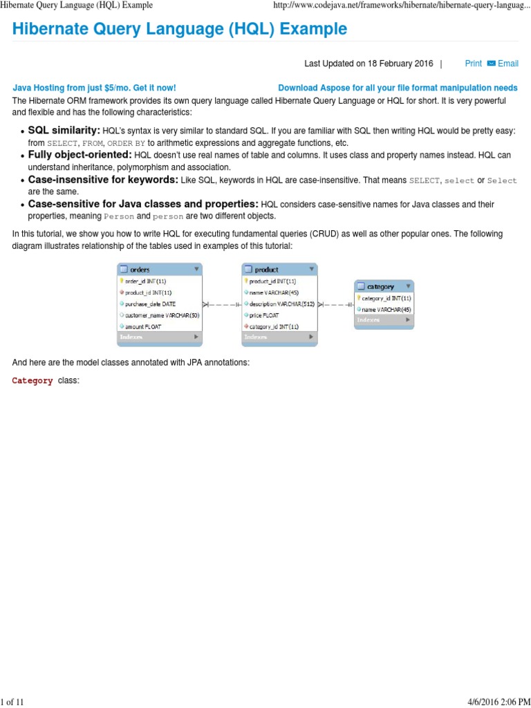 Hibernate Query Language Hql Example Pdf Parameter Computer Programming Software
