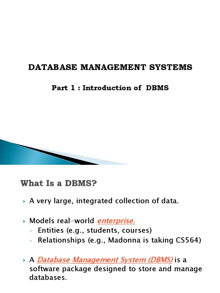 DBMS - Part 1 - Introduction | PDF | Relational Database | Data Model