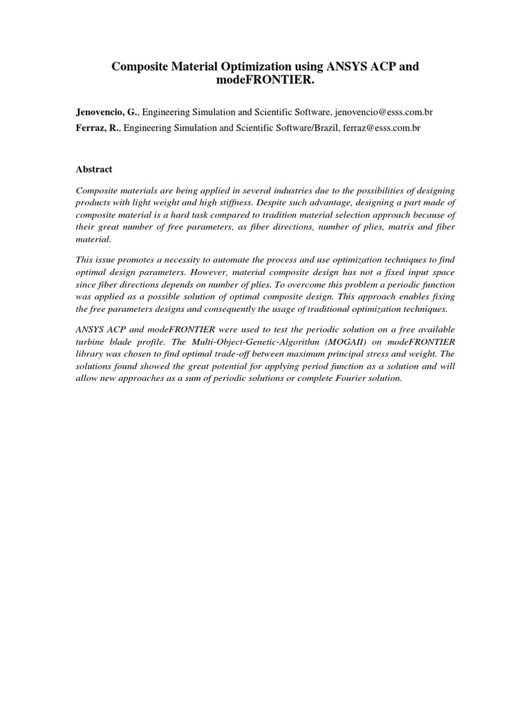 Abstract Composite Material Optimization Using ANSYS ACP and ...